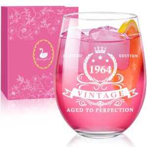 swanfort 60th birthday gifts for women,1964 wine glass for 60 years old birthday gift,60th birthday decorations for her, 60th birthday gifts ideas for woman,sister, mom and lovers with gift box