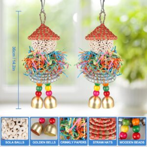 BBjinronjy Conure Toys,2PCS Bird Toys Parrot Foraging Shredder Hanging Toys Sola Balls with Bell for Small Parrots Parakeets Cockatiel Conures Love Birds Budgie Cage Toy