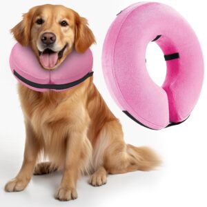 protective inflatable collar for dogs, soft inflatable dog neck donut collar alternative after surgery, blow up dog collar e collar substitute (medium, pink)