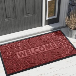 yimobra door mat indoor outdoor entrance, non slip welcome front doormats, heavy duty rubber backing, stain and fade resistant, low profile, easy clean patio garage floor mats, 47 x 32, wine red