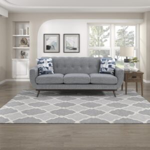 lexicon small couch mid century modern sofa living room sofa couch with 2 accent pillows, button tufted upholstered small sofa for bedroom/waiting room/office/apartment, 86.5'' sofa, grey chenille