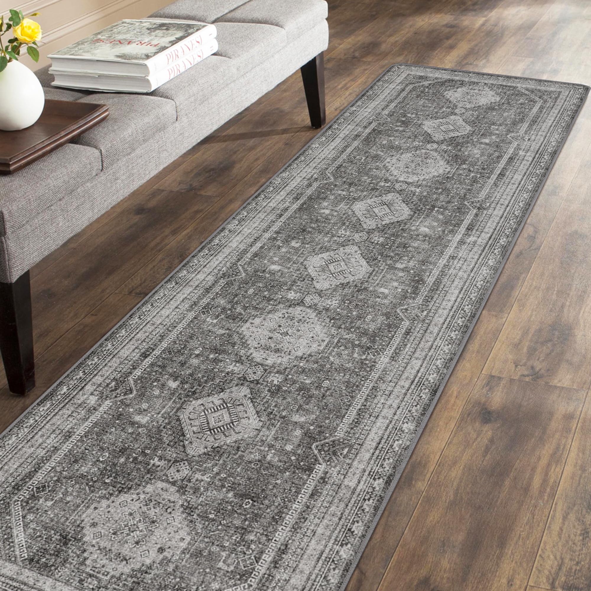 GENIMO Runner Rugs 2x5 Non Slip Hallway Runner Rug, Machine Washable Low Pile Lightweight Mat for Living Room, Entryway, Bedroom, Kitchen and Passage, Gray