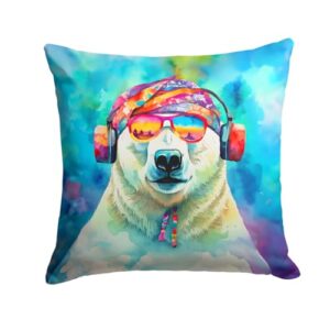 caroline's treasures dac4028pw1414 hippie animal polar bear throw pillow machine washable, indoor outdoor decorative pillow for couch, bed or patio, 14hx14w