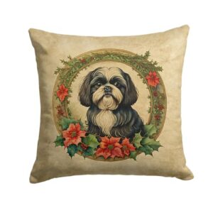 caroline's treasures dac2432pw1818 shih tzu christmas flowers throw pillow machine washable, indoor outdoor decorative pillow for couch, bed or patio, 18hx18w