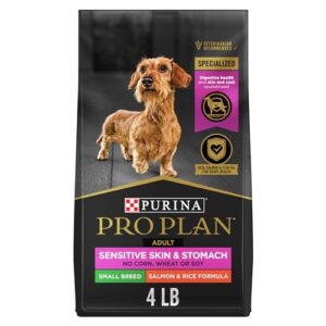 purina pro plan sensitive skin and stomach dog food small breed, adult salmon & rice formula - 4 lb. bag