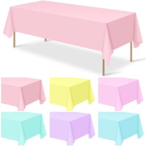 12pcs plastic pastel color tablecloths,assorted color table cloth disposable rectangle table covers for baby shower, wedding,birthday party,spring easter and summer party decorations, 54 x 108 inch