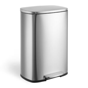 gaomon kitchen trash can, smudge resistant rectangular garbage can with soft-close foot pedal, brushed stainless steel, 50 liter/13 gallon