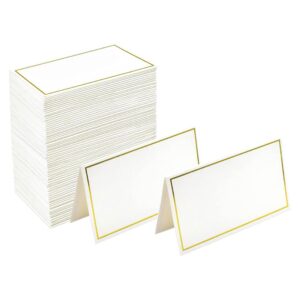 cchude 50 pcs small table cards wedding place cards white name cards blank seating cards party table tent cards place setting cards with foil border golden