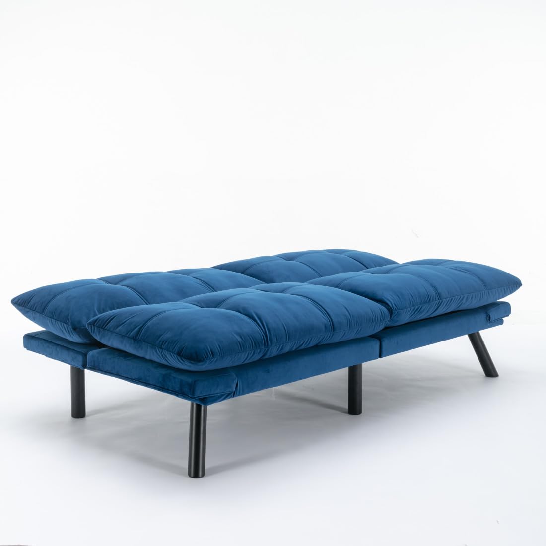 70.87" Velvet Futon Sofa Bed, Modern Convertible Sleeper Sofa Couch with Adjustable Backrest and Armrests, Tufted Loveseat Sofa with Metal Legs for Living Room, Bedroom, Apartment, Navy Blue