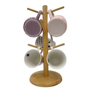 qruilantu coffee mug tree,coffee mug holder，coffee cup holder with 6 hooks,wood coffee mug holders for counter,coffee bar accessories and decor，(yellow)