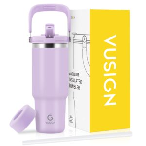 vusign 30 oz tumbler with handle and flip straw, stainless steel vacuum insulated water bottle travel mug thermal cup for home, office, car, outdoors, sports, orchid