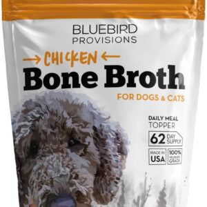 BLUEBIRD PROVISIONS Chicken Bone Broth for Dogs - Dog Safe Bone Broth - Delicious Bone Broth Powder for Dogs - Bone Broth for Cats - Bone Broth Without Onion and Garlic - Chicken Broth for Dogs