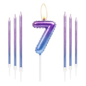 ininger new purple blue number 7 happy birthday,7th helium foil balloons style digital gradient candles,3d number candles for birthday cake party decoration wedding anniversary celebration supplies