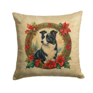 caroline's treasures dac2324pw1414 border collie christmas flowers throw pillow machine washable, indoor outdoor decorative pillow for couch, bed or patio, 14hx14w