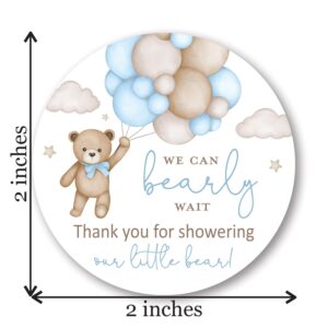 2" Round Boho Bear Balloons Baby Shower Thank You Favor Stickers - Set of 40 (Blue)