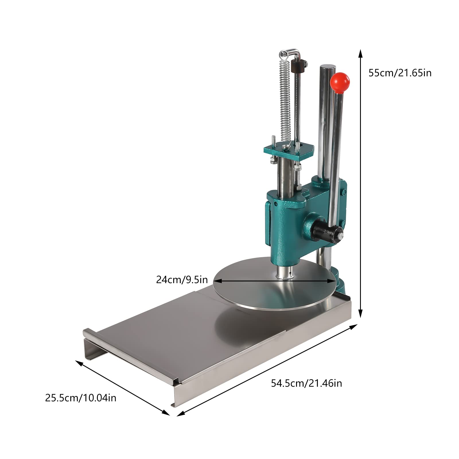 Manual Dough Press Machine Stainless Steel Dough Pizza Presser Large Press Plate Dough Flattening Machine for Pies Pizza Pastry Bread Maker, Home Commercial Use, Thickness Adjustable (9.5in)