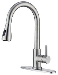 kitchen faucet with pull down sprayer- brushed nickel sink faucets, 360° swivel single handle high arc stainless steel, commercial modern kitchen-faucets, 1/3 hole, deck plate included (2-model)