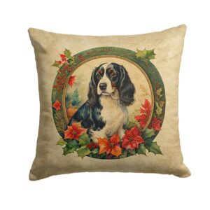 caroline's treasures dac2359pw1414 english springer spaniel christmas flowers throw pillow machine washable, indoor outdoor decorative pillow for couch, bed or patio, 14hx14w