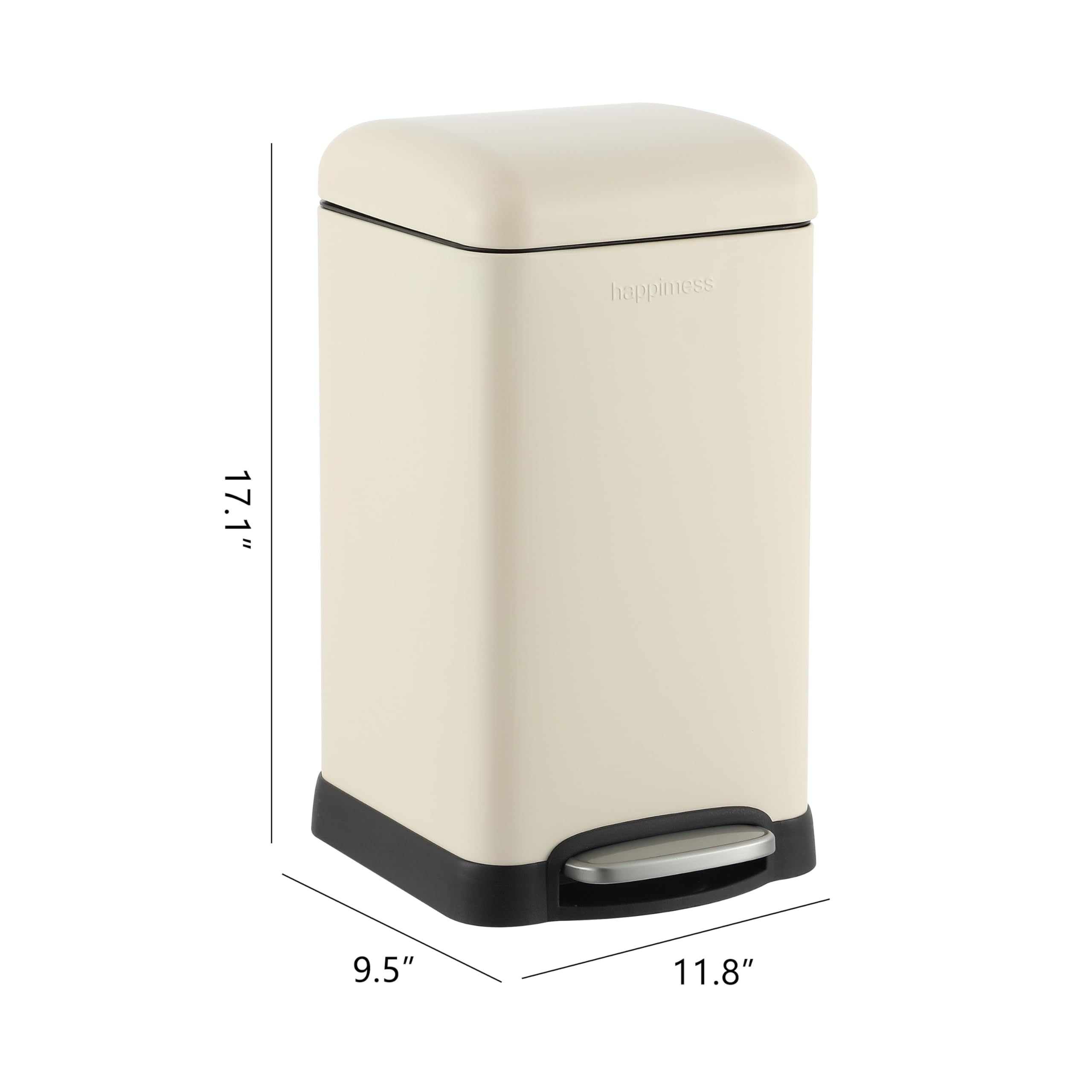 happimess HPM1012J Betty Retro Mini 3.2-Gallon Step-Open Trash Can, Fingerprint Resistant, Modern, Minimalistic for Home, Kitchen, Laundry Room, Office, Bedroom, Bathroom, Limestone Beige