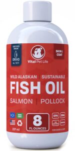 fish oil for dogs - healthy skin & coat, salmon, pollock, all natural supplement for pets, itching scratching allergy & inflammation defense, omega 3 epa dha, brain & heart health, 8 oz