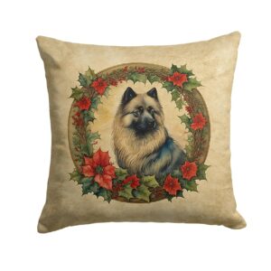 caroline's treasures dac2383pw1414 keeshond christmas flowers throw pillow machine washable, indoor outdoor decorative pillow for couch, bed or patio, 14hx14w