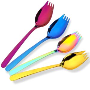 4 pcs metal spork stainless steel spork 5.9 inch salad forks reusable metal spork long handle dinner fork fruit appetizer dessert forks for ice cream fruit multicolor