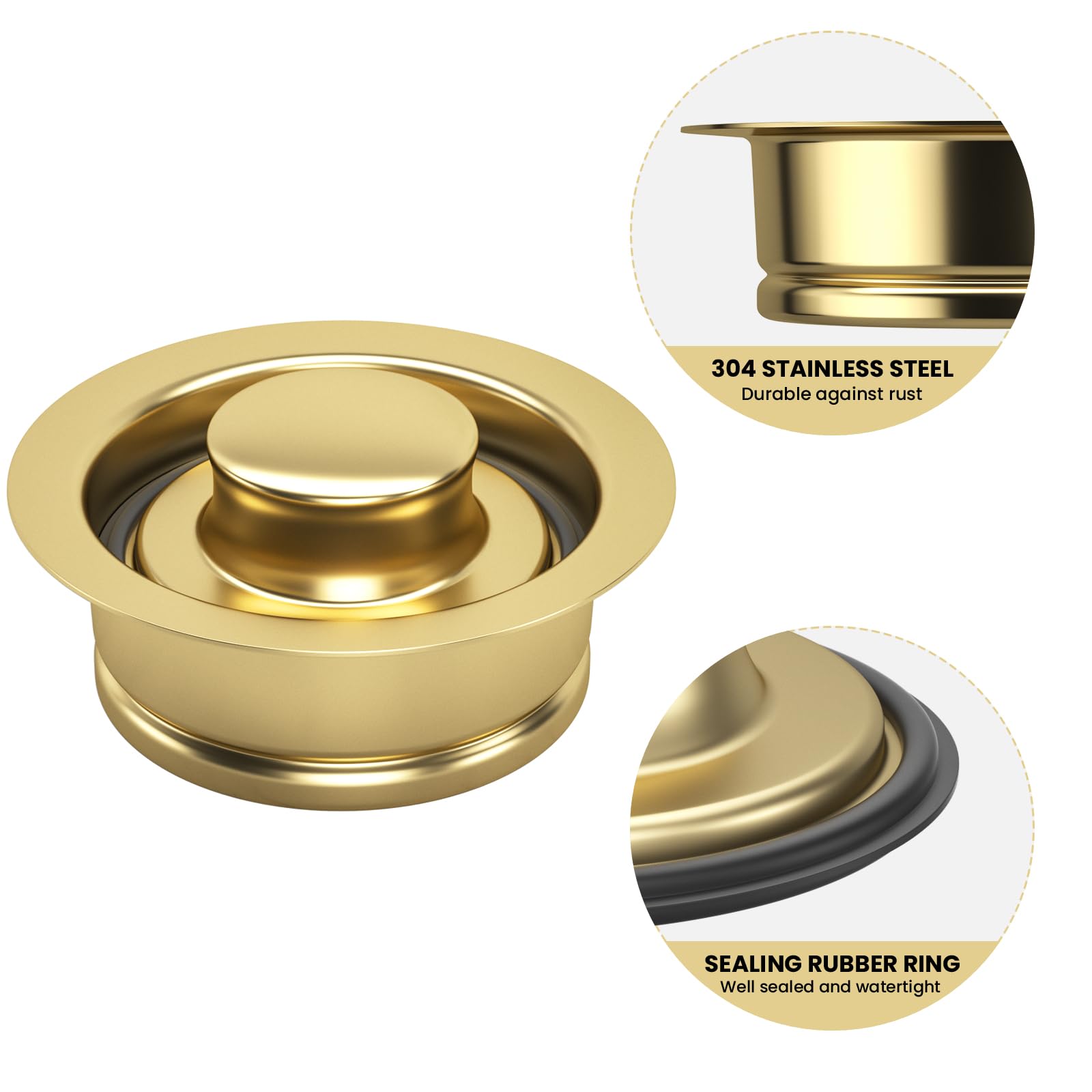 Kitchen Sink Garbage Disposal Flange and Sink Stopper,fit Stainless Steel 3-1/2 inch Standard Sink Drain Opening Kitchen Sink Replacement Accessories (Gold Bright)