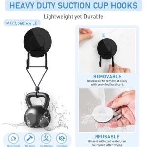 VIS'V Suction Cup Hooks, Black Shower Suction Hooks Heavy Duty Suction Cups with Double Hooks Removable Reusable Bathroom Suction Razor Holder for Tile Wall Glass Door Window - 2 Pcs