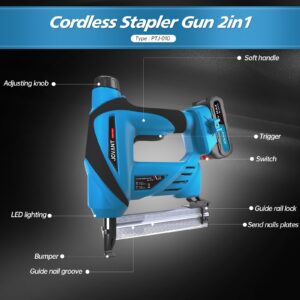 JOVANT Nail Gun Battery Powered, Cordless Nail Gun with 1 * 2.0Ah Li-ion Battery, 20V 2 in 1 Electric Nail Gun with Staple Remover, Battery Nail Gun for Upholstery, Small Projects and Woodworking