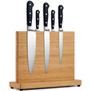 larhn magnetic knife block - powerful double-sided wooden magnetic knife holder for up to 9″ knives - supplied as empty knife block without knives