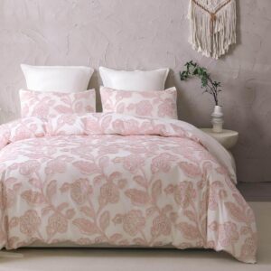 meadow park cotton clipped jacquard duvet cover set twin, 2 pieces jacobean floral bedding set (pink, twin)