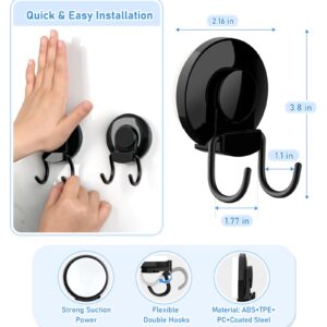 VIS'V Suction Cup Hooks, Black Shower Suction Hooks Heavy Duty Suction Cups with Double Hooks Removable Reusable Bathroom Suction Razor Holder for Tile Wall Glass Door Window - 2 Pcs