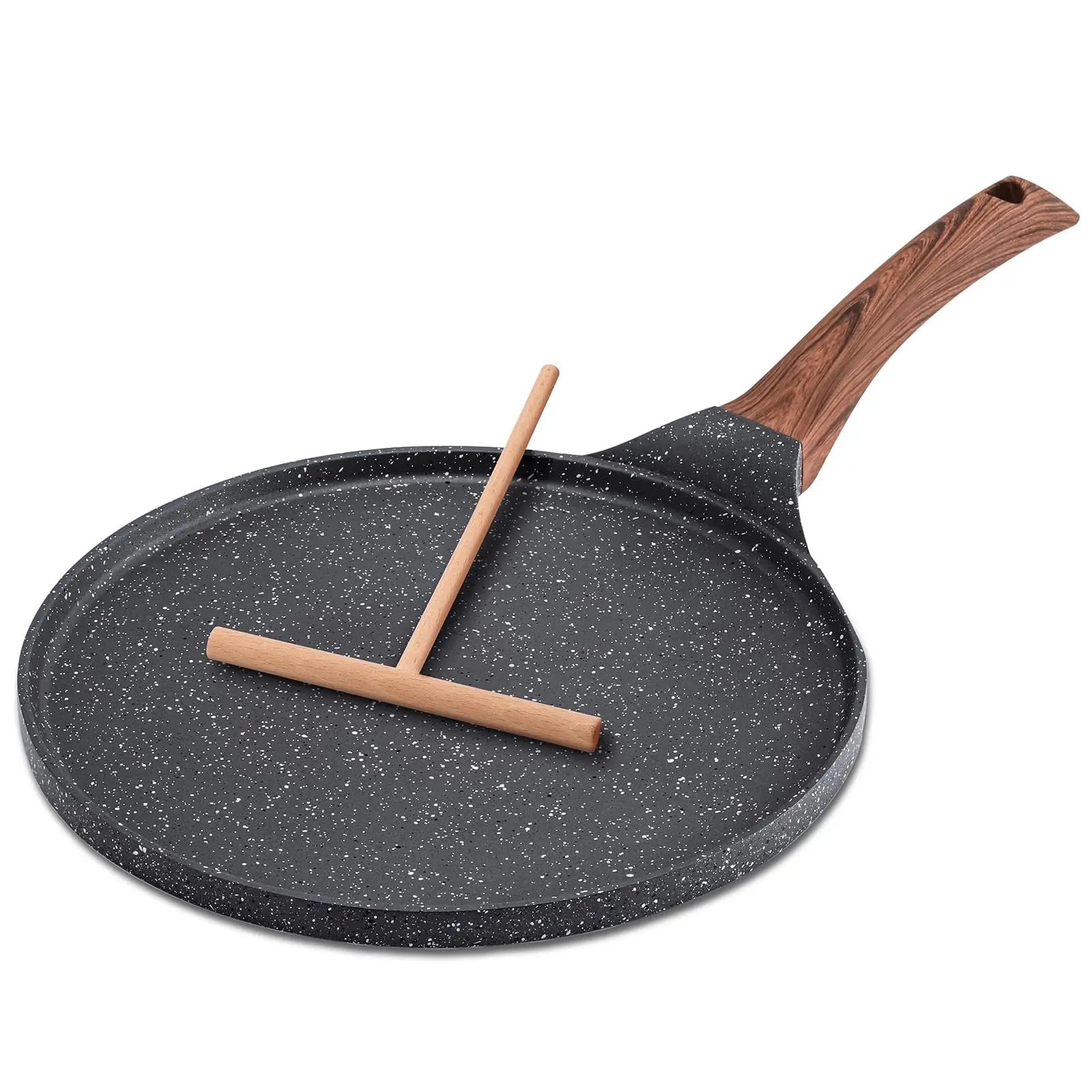 DOTUHAO Nonstick Crepe Pan Set, 5 Piece Set Kitchen Pancake Grill Pan, 11 Inch Granite Coating Flat Skillet Tawa Dosa Tortilla Pan, Pizza Pan, Fry Pan Compatible with All Stovetops