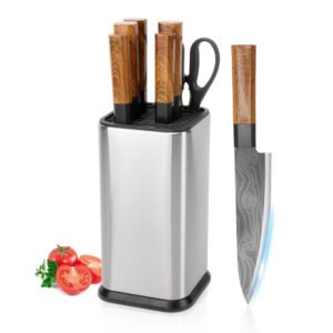 redcall knife set,9 piece kitchen knife block set,high carbon stainless steel ultra sharp knife set with block for kitchen,chef knife, bread knife, scissor, sharpener with universal knife block holder