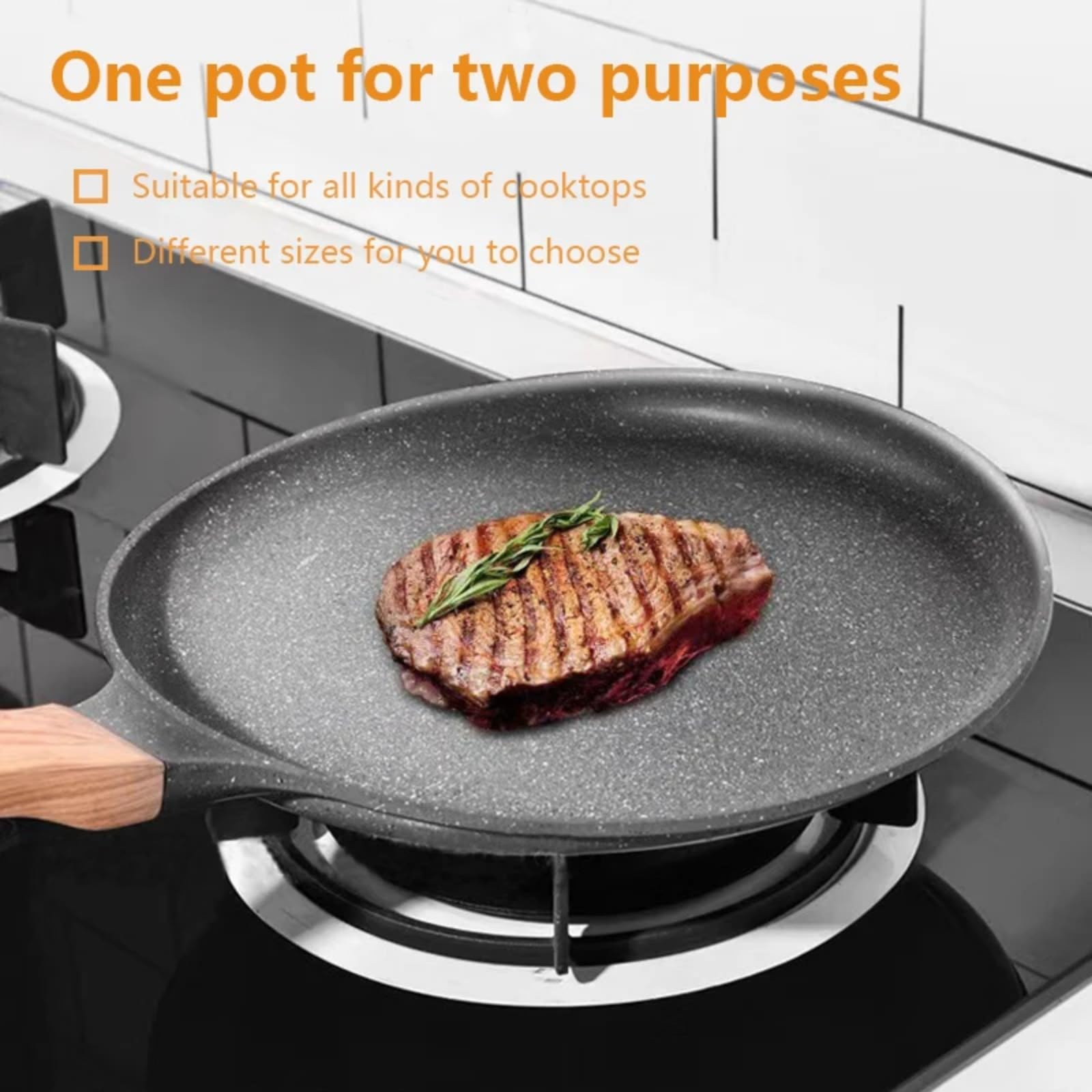 DOTUHAO Nonstick Crepe Pan Set, 5 Piece Set Kitchen Pancake Grill Pan, 11 Inch Granite Coating Flat Skillet Tawa Dosa Tortilla Pan, Pizza Pan, Fry Pan Compatible with All Stovetops