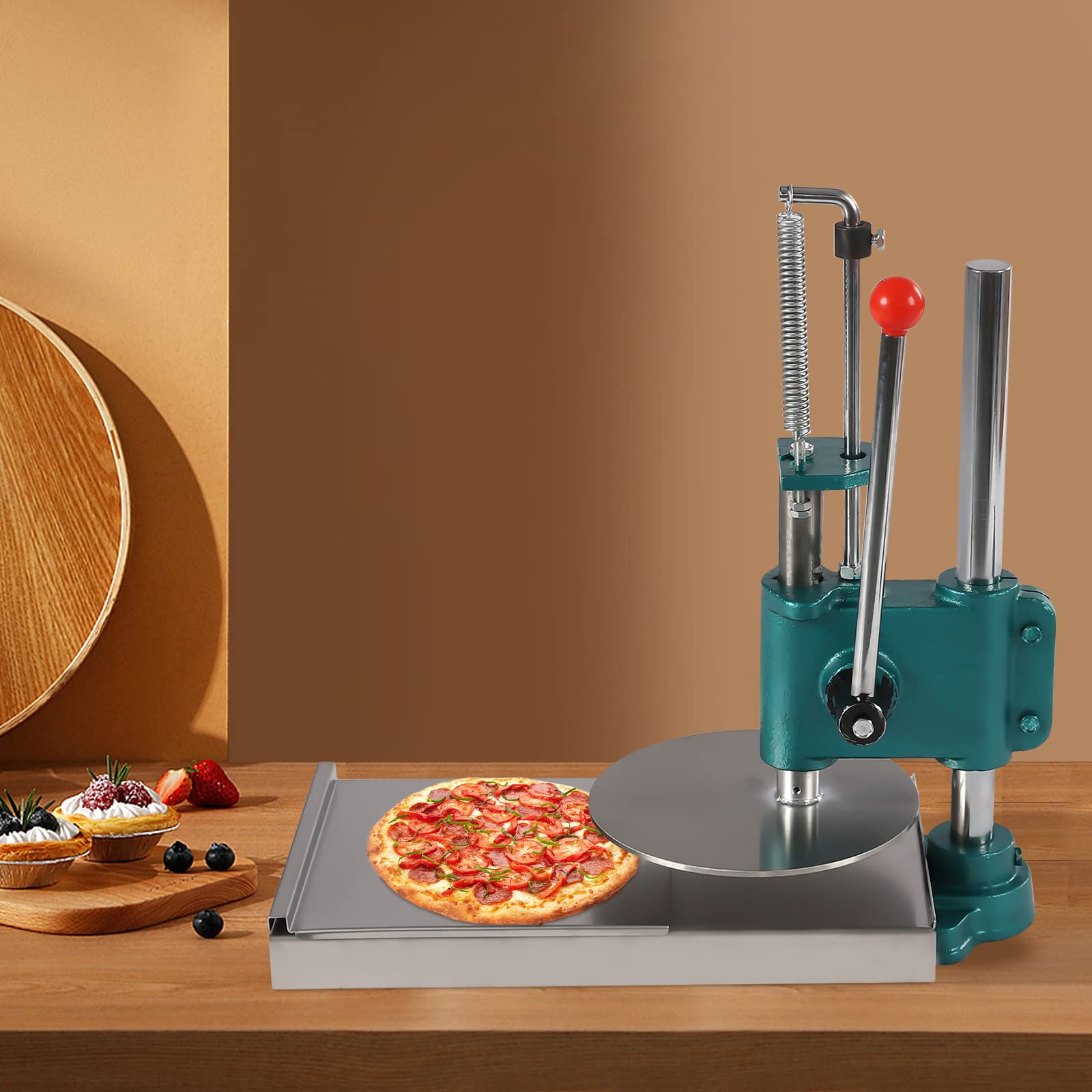 Manual Dough Press Machine Stainless Steel Dough Pizza Presser Large Press Plate Dough Flattening Machine for Pies Pizza Pastry Bread Maker, Home Commercial Use, Thickness Adjustable (9.5in)