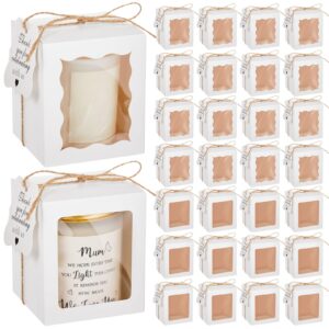 relithick 50 set candle gift box transparent gift packaging box for 4-10 oz candles 50 paper thank you tag bundle hemp rope for wedding birthday baby shower party favor, 3.35x3.35x3.94 in(white)