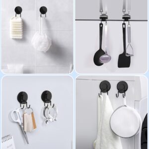 VIS'V Suction Cup Hooks, Black Shower Suction Hooks Heavy Duty Suction Cups with Double Hooks Removable Reusable Bathroom Suction Razor Holder for Tile Wall Glass Door Window - 2 Pcs