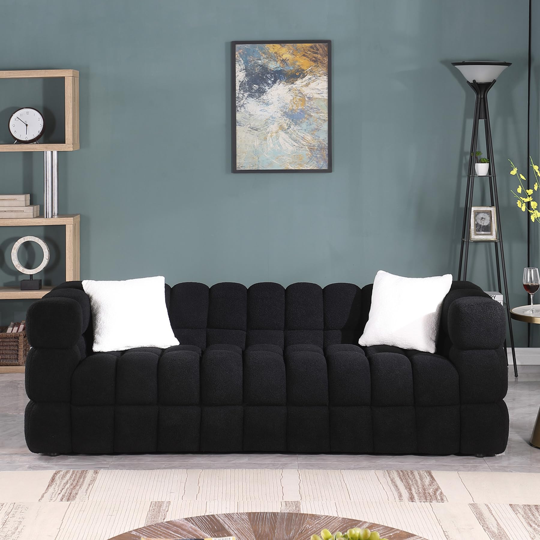 Dolonm Cloud Sofa Couch, Bouclé Fabric Couches for Living Room 84 Inch Modern Sofa for Apartment, Black