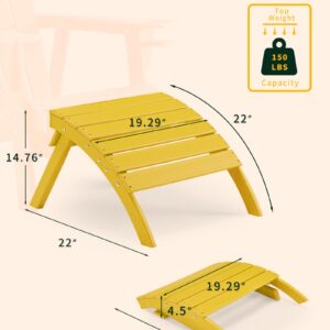 BUPPLEE Folding Adirondack Ottoman for Adirondack Chair, HDPE All Weather Outdoor Footrest Poly Lumber Adirondack Footstool for Patio, Backyard, Garden, Easily Storage - Yellow