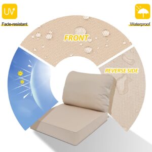 AAAAAcessories Outdoor Deep Seat Cushions for Patio Furniture, Waterproof Replacement Patio Chair Cushions, 25.5 x 25.5 x 5 + 25.5 x 19 Inch, Beige