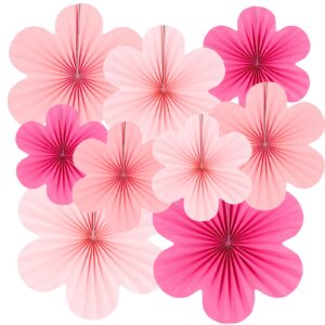 sunbeauty paper decoration, set of 9 - hot pink flower hanging ornaments, party fans & floral backdrop for weddings, baby showers, birthdays & more