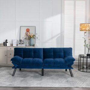 70.87" velvet futon sofa bed, modern convertible sleeper sofa couch with adjustable backrest and armrests, tufted loveseat sofa with metal legs for living room, bedroom, apartment, navy blue