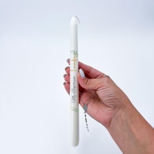 baptism taper candle, unique taper candles, unscented white premium wax, great for religious celebration, christening, confirmation, special events or gift, velas de bautizo (baptism)