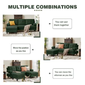 Soscana 86" Convertible Sectional Sofa Couch, Polyster Fibre L Shaped Couch with Reversible Chaise, Deep Seat Cushion, 3 Seater Sofa for Living Room,Apartment and Small Space, Green