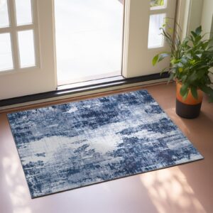 brichoee modern washable area rug, 2x3 navy and grey small bath rug soft non-slip abstract entryway mat, indoor floor mat accent carpet for bathroom enterance