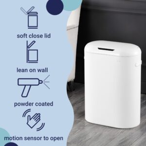 happimess HPM1016C Robo Kitchen 13.2-Gallon Slim Oval Motion Sensor Touchless Trash Can with Touch Mode, Fingerprint Resistant, Modern, Minimalistic for Home, Kitchen, Office, Bathroom, Cotton White