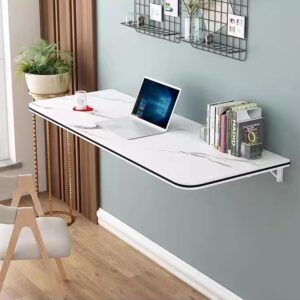 Wall Mounted Table Fold Down, Floating Desk for Wall Small Spaces, Folding Wall Table for Home Office Computer Workstation,Study Work Bench, Laundry Room, Kitchen Dining (White 39.4"×19.7")