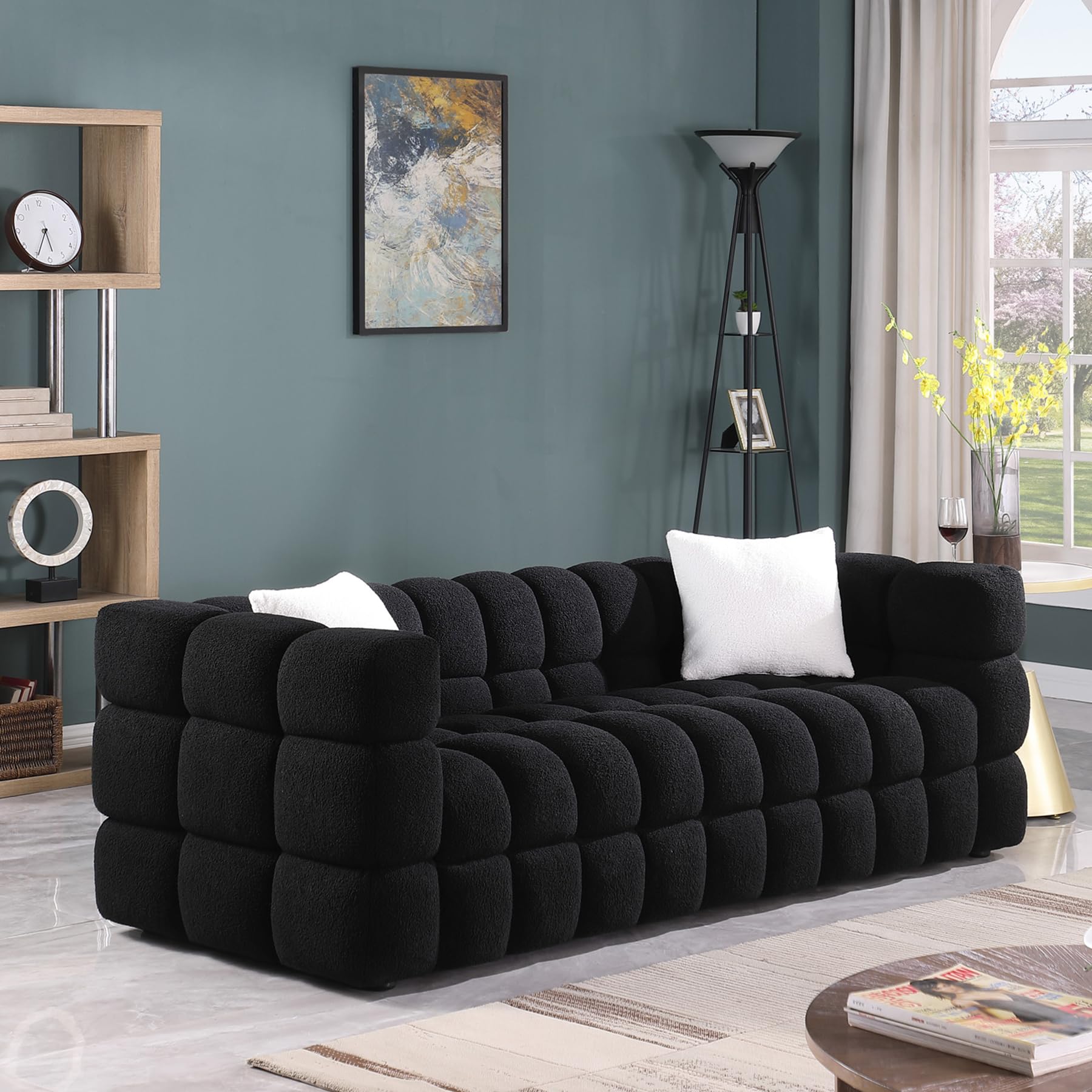 Dolonm Cloud Sofa Couch, Bouclé Fabric Couches for Living Room 84 Inch Modern Sofa for Apartment, Black