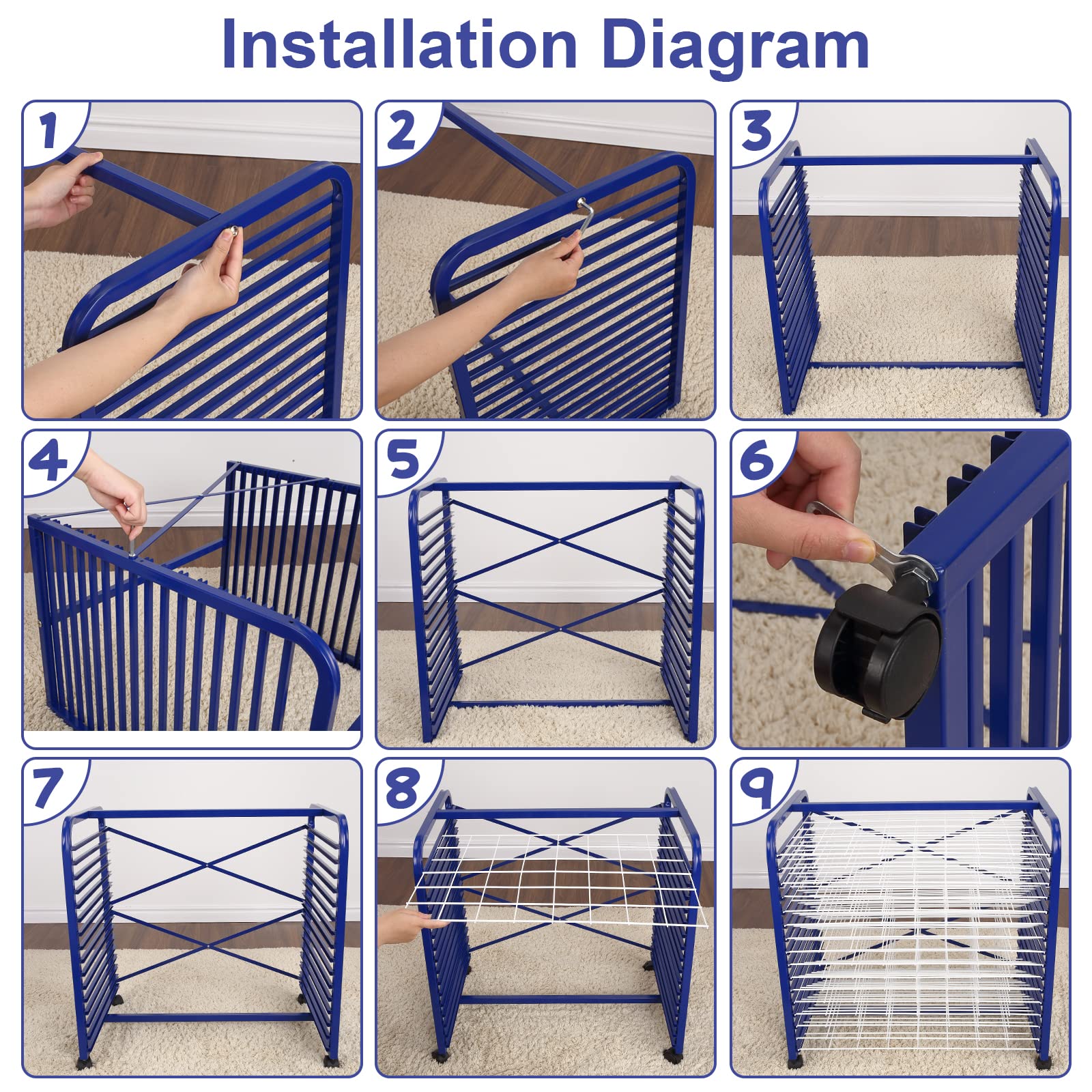 PioneerWorks Art Drying Rack with 4 Wheels, Paint Drying Rack with 16 Mobile Shelves, Canvas Rack Art Storage Stack Rack, 18" D x 26" L x 26" H, Ideal for Schools & Art Studios & Classroom